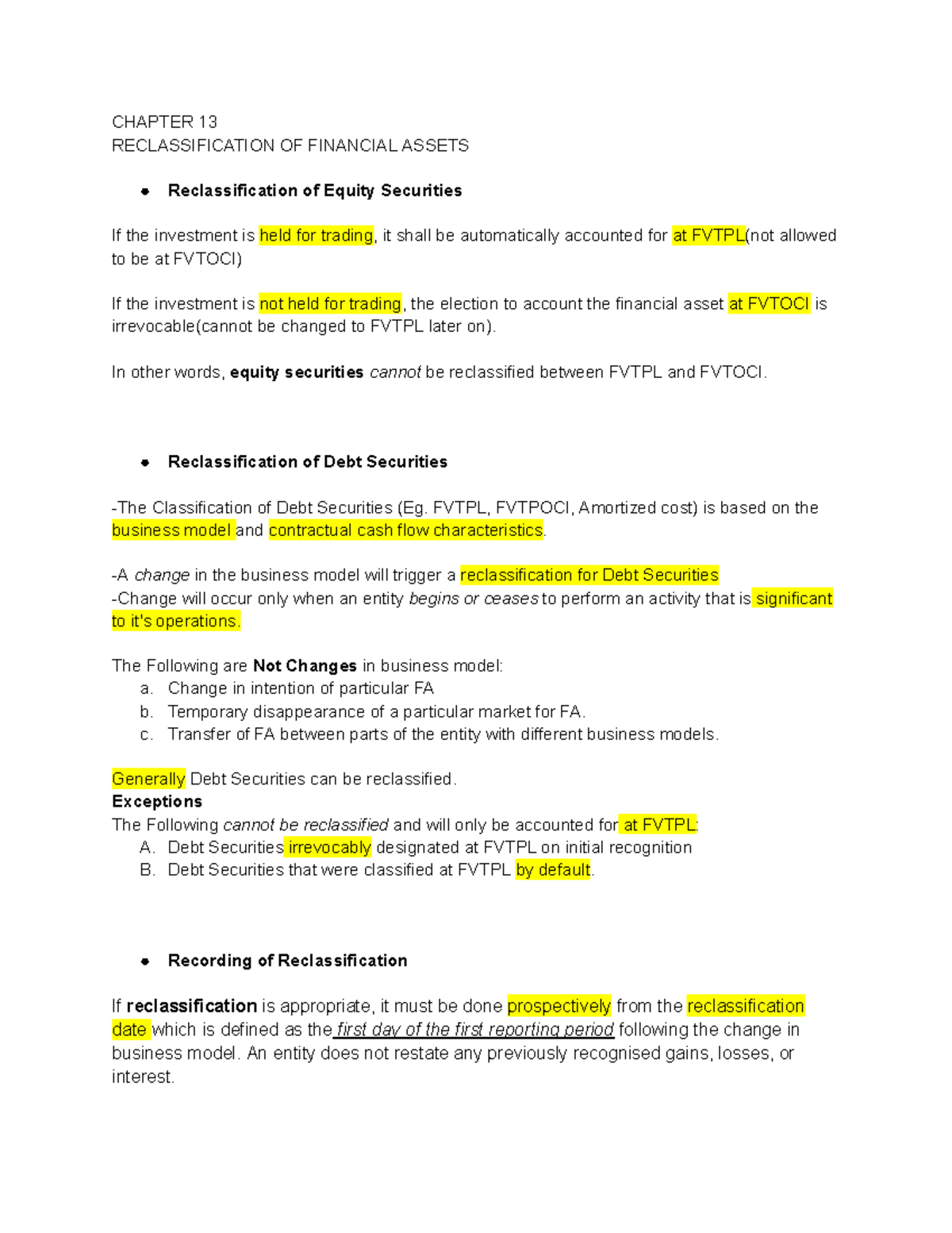 Reclassification of Financial Assets: Chapter 13 Overview - Studocu