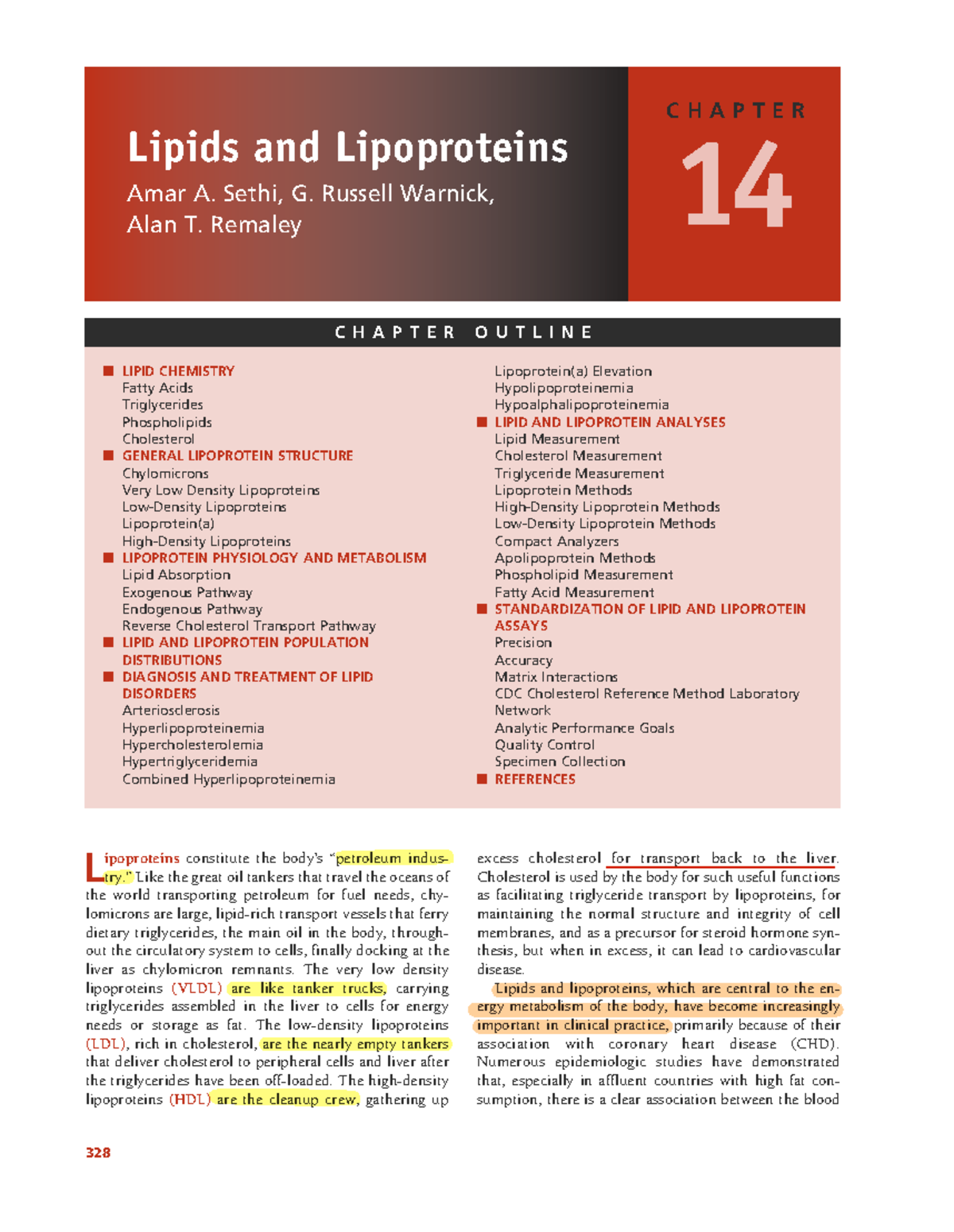 LIPIDS AND LIPOPROTEINS: CHAPTER 14 - LIPID CHEMISTRY AND METABOLISM ...