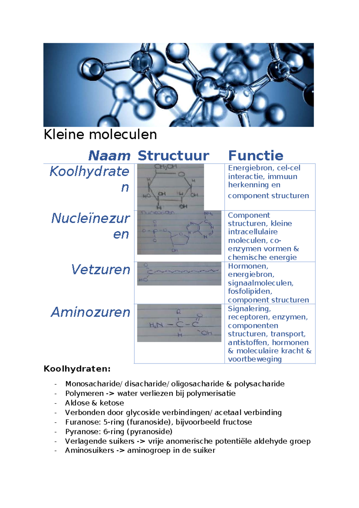 Kleine Moleculen: Structuur en Functie van Koolhydraten en ...