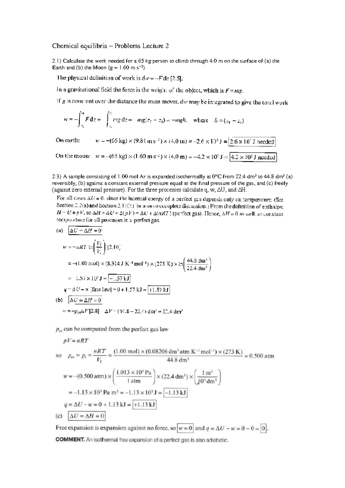 Tutorial Work, Questions & Answers: Chemical Equilibria 2 - Chemical ...