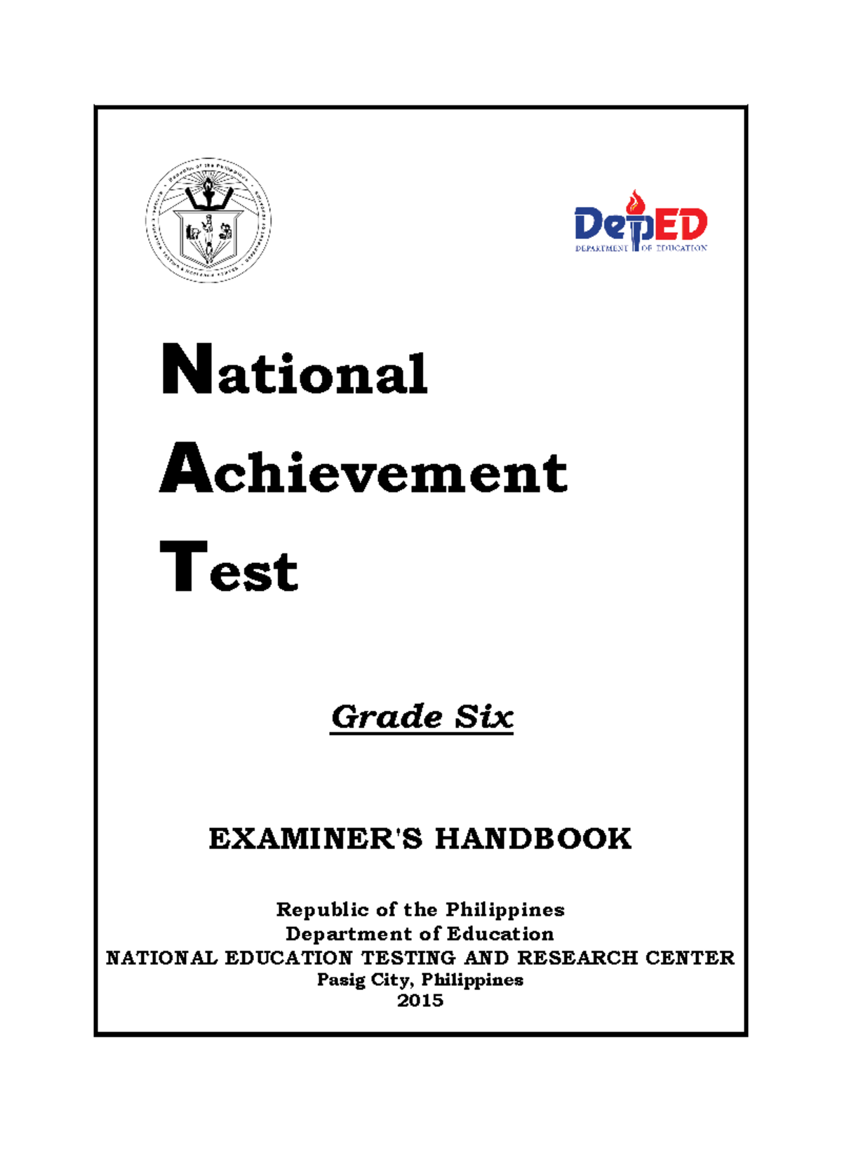 National Achievement Test Examiner's Handbook - Grade 6 NAT G6 - Studocu