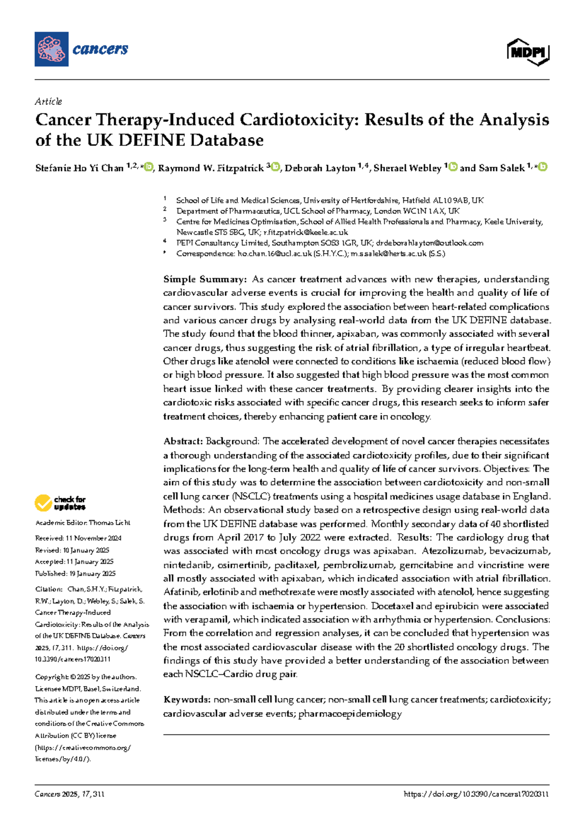 Cancer Cardiotoxicity Analysis: Insights from the UK DEFINE Database ...