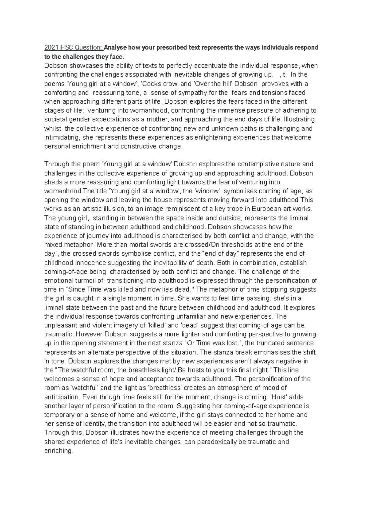 HSC English Essay: Analyzing Dobson's Representation of Life's ...