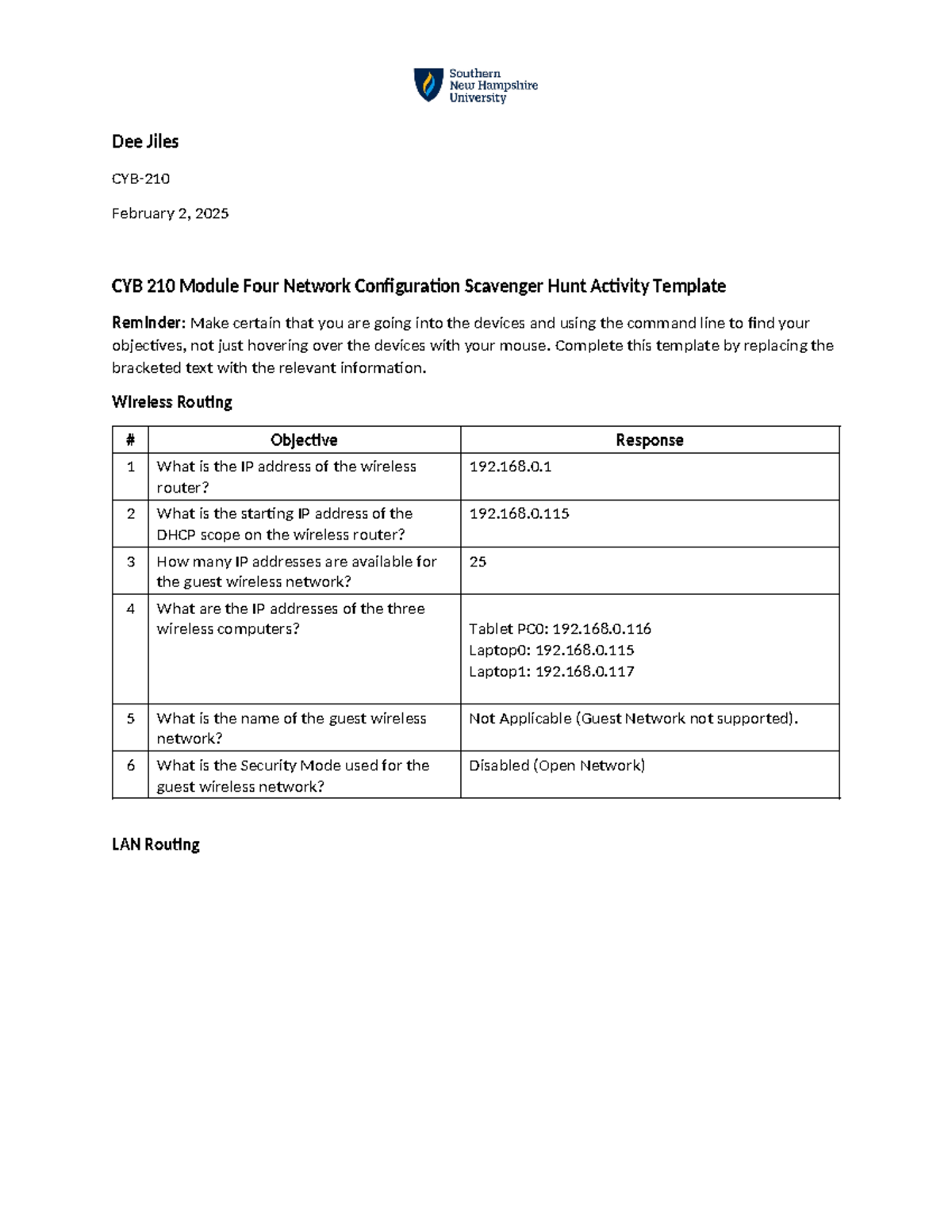CYB 210 Module Four Network Config Scavenger Hunt Activity Template ...