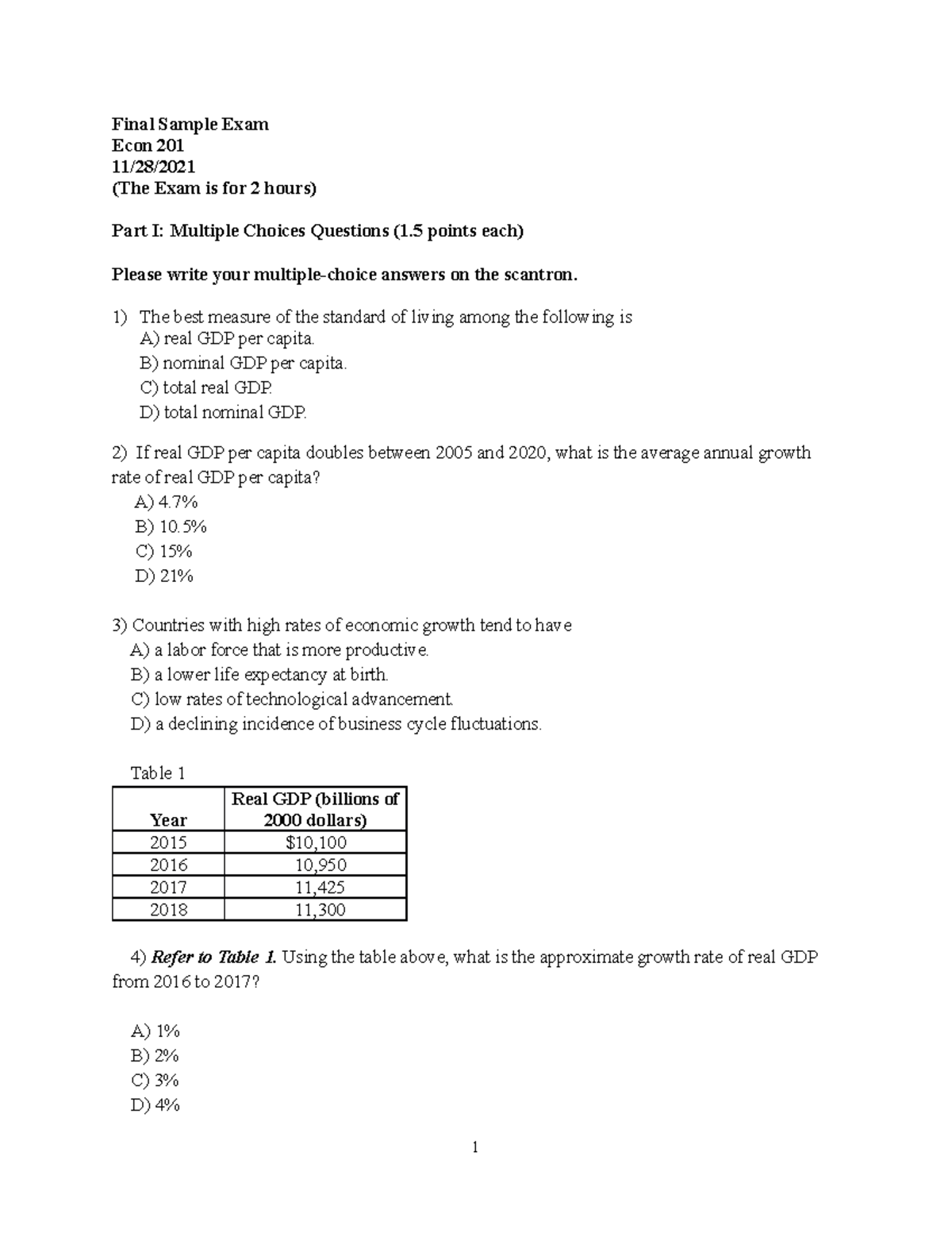 Econ 201 Final Sample Exam Questions and Answers Guide - Studocu
