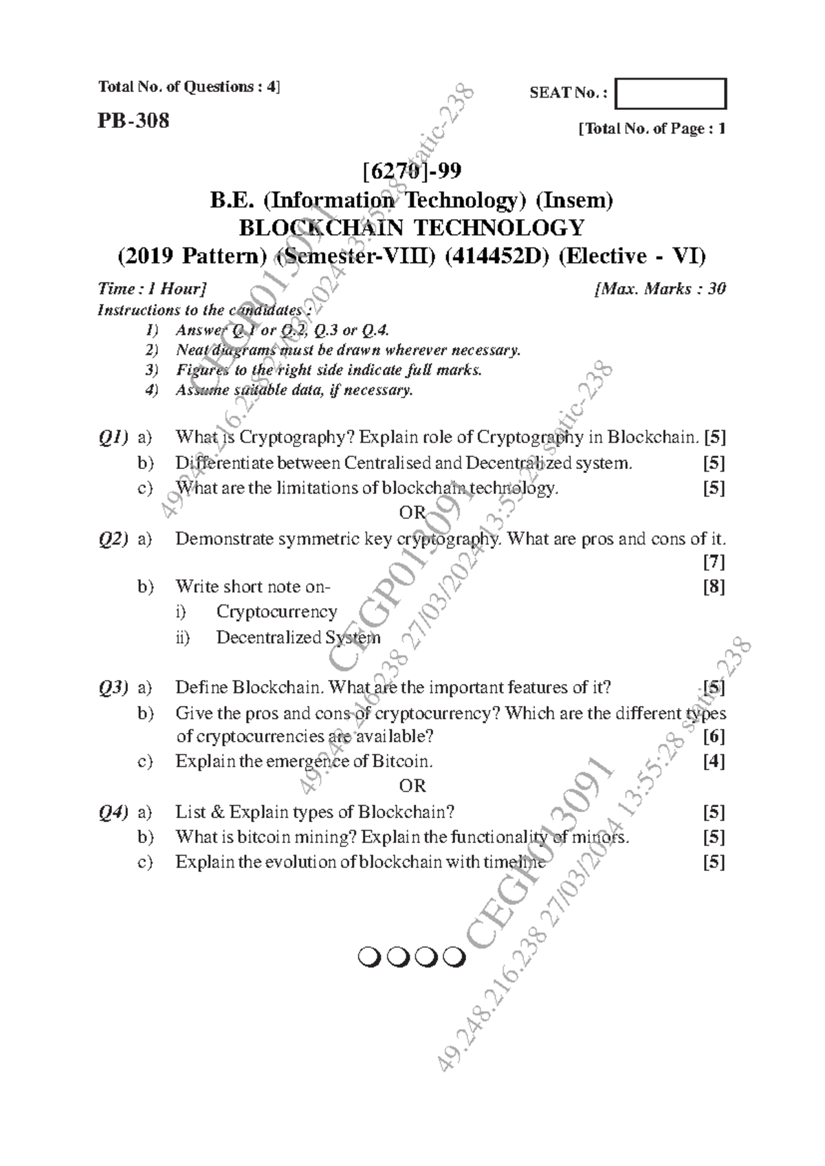 March 2024 - insem paper of BT sppu - Total No. of Questions : 4 ...