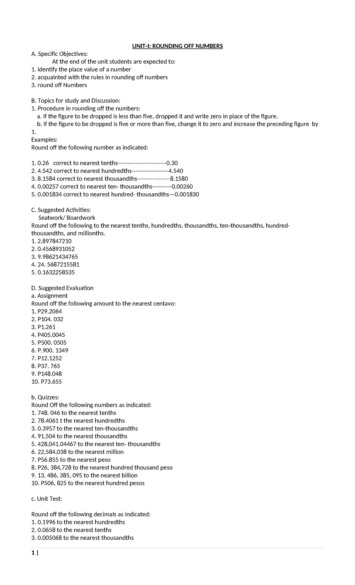 GE-4-Math-Unit-I-Rounding-Numbers-Notes-084658 - Studocu