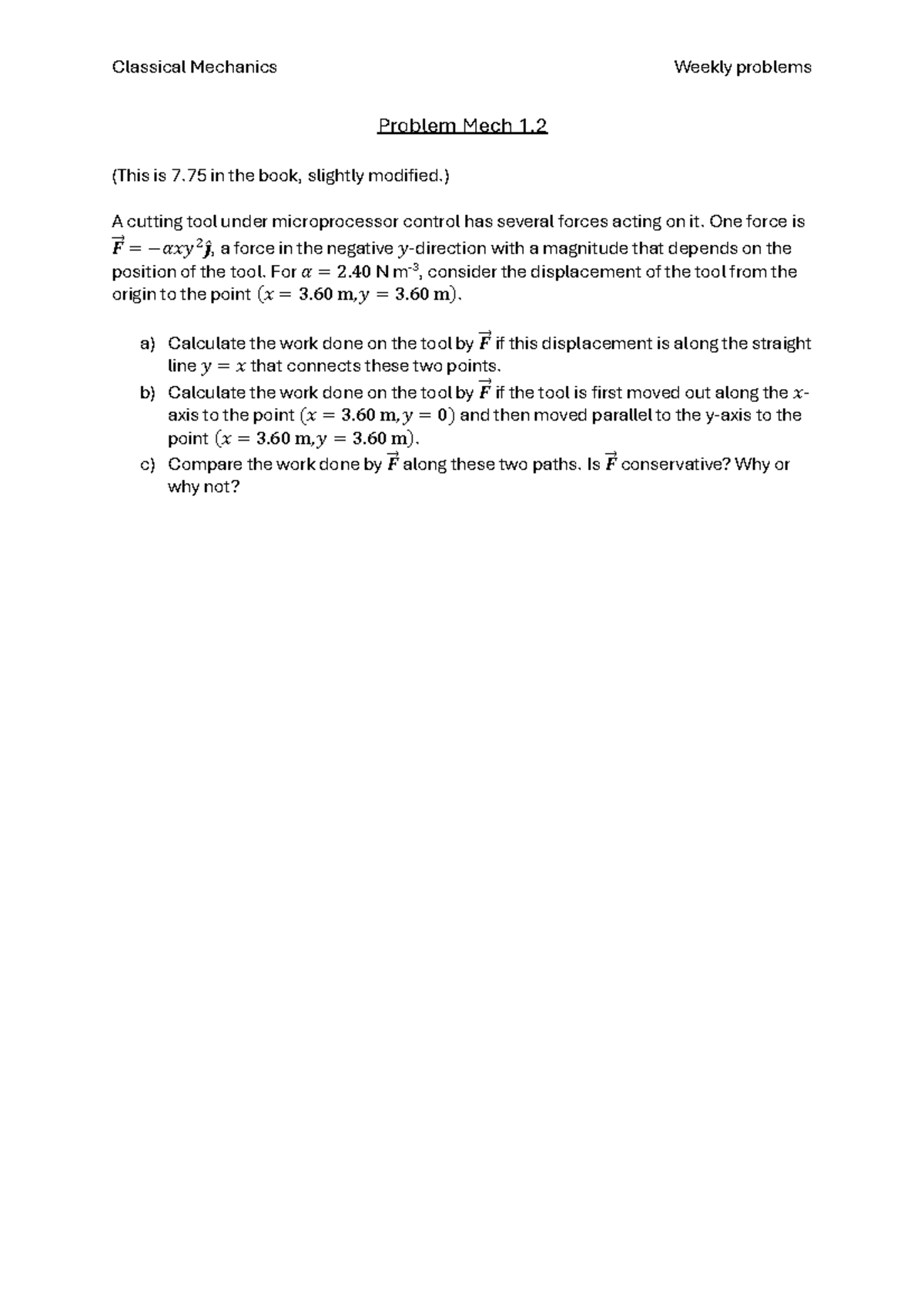 Classical Mechanics Weekly Problems: PHYS1122 Q2 Mech1.2 Analysis - Studocu
