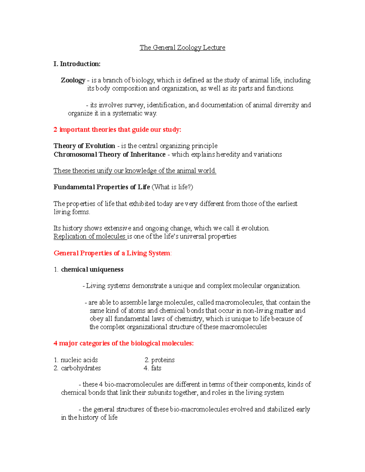 Zoology 101 - Chapter 1: General Concepts and Theories of Life - Studocu