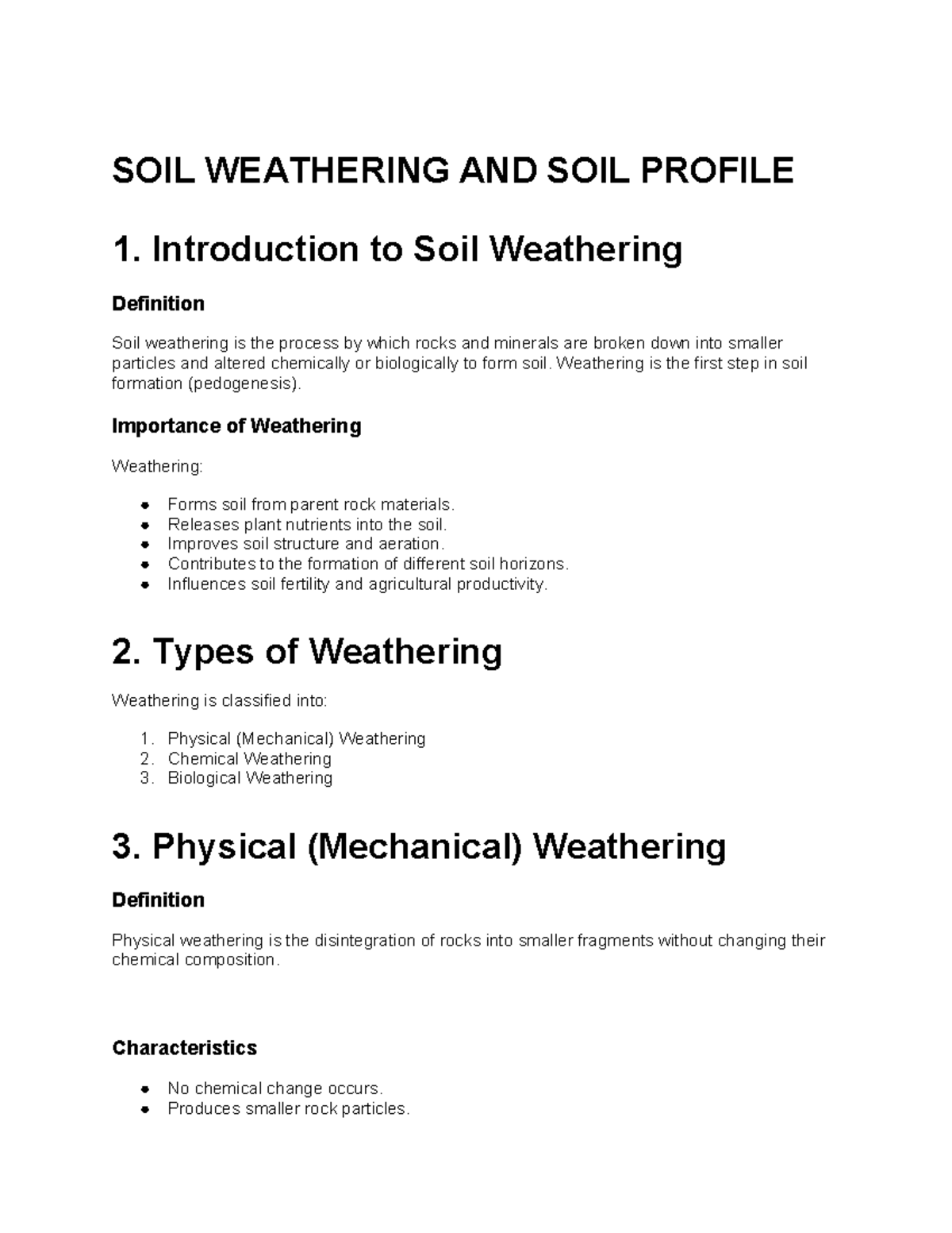 SOIL 101: Weathering Processes and Soil Profile Overview - Studocu