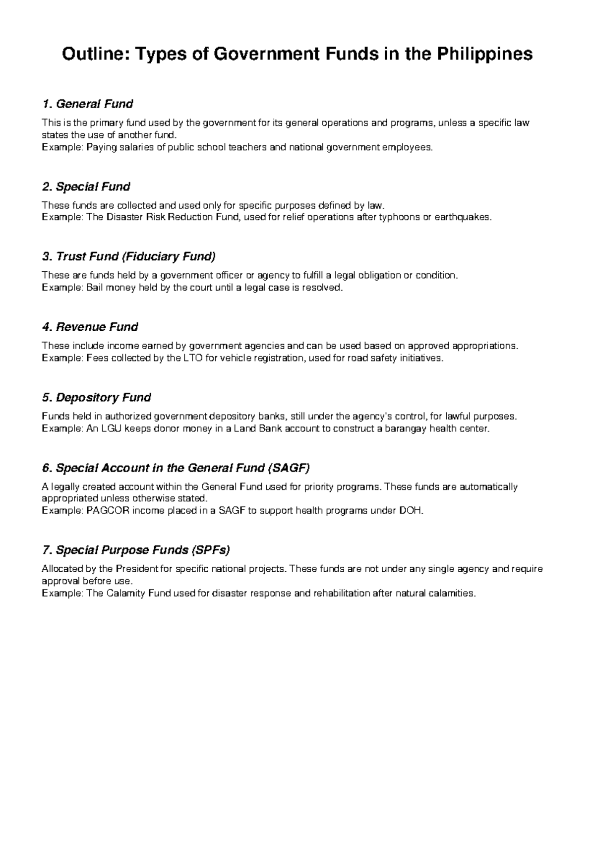 Philippine Government Funds Outline: Types & Examples - Studocu