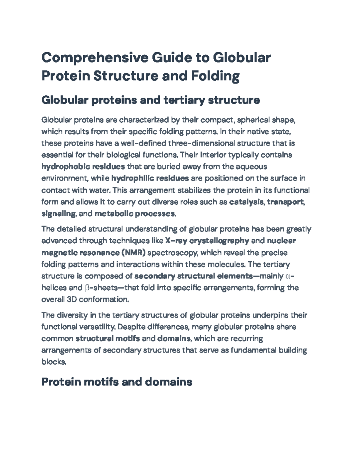 Comprehensive Guide to Globular Protein Structure & Folding (BIO 101 ...