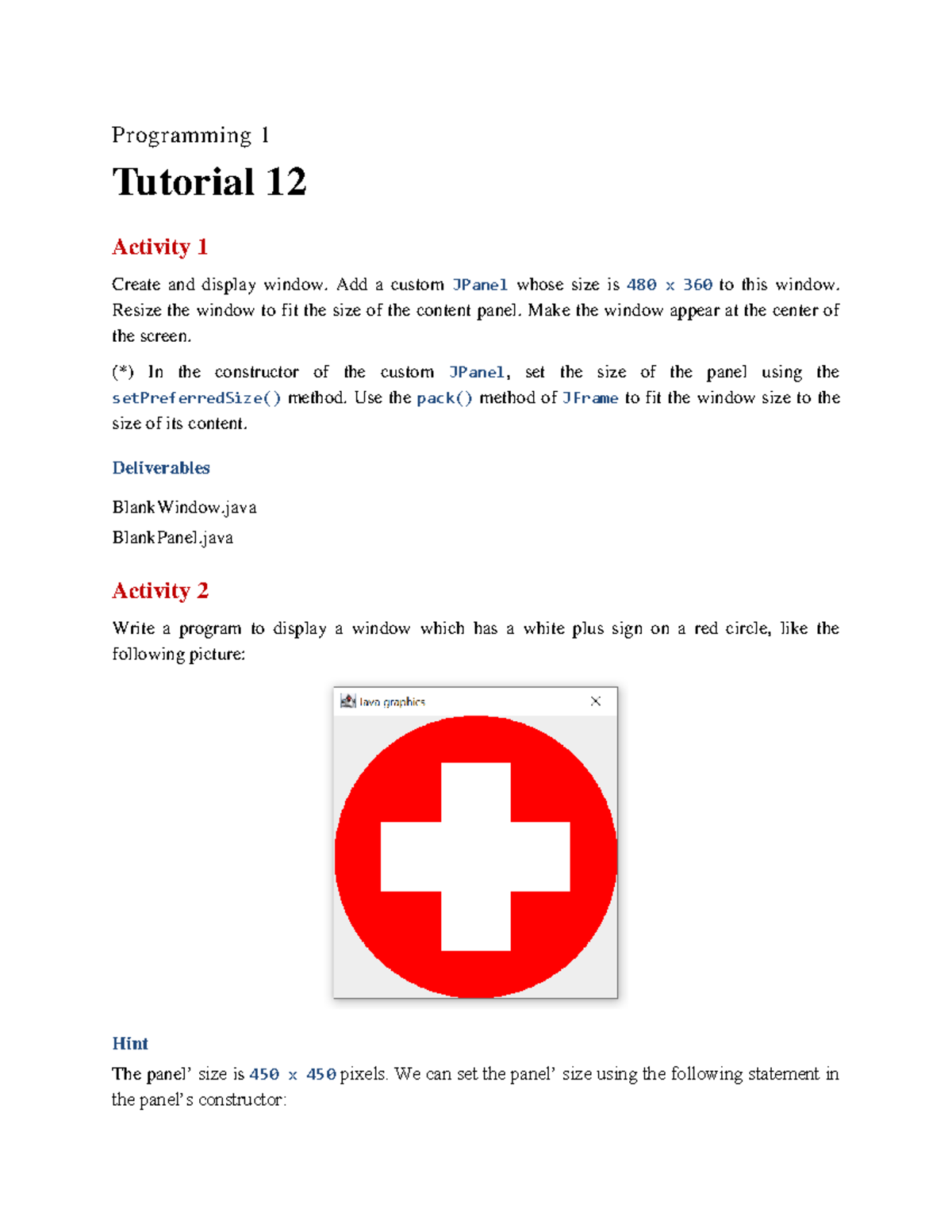 Programming 1 Tutorial 12: Window Creation & Graphics Activities - Studocu