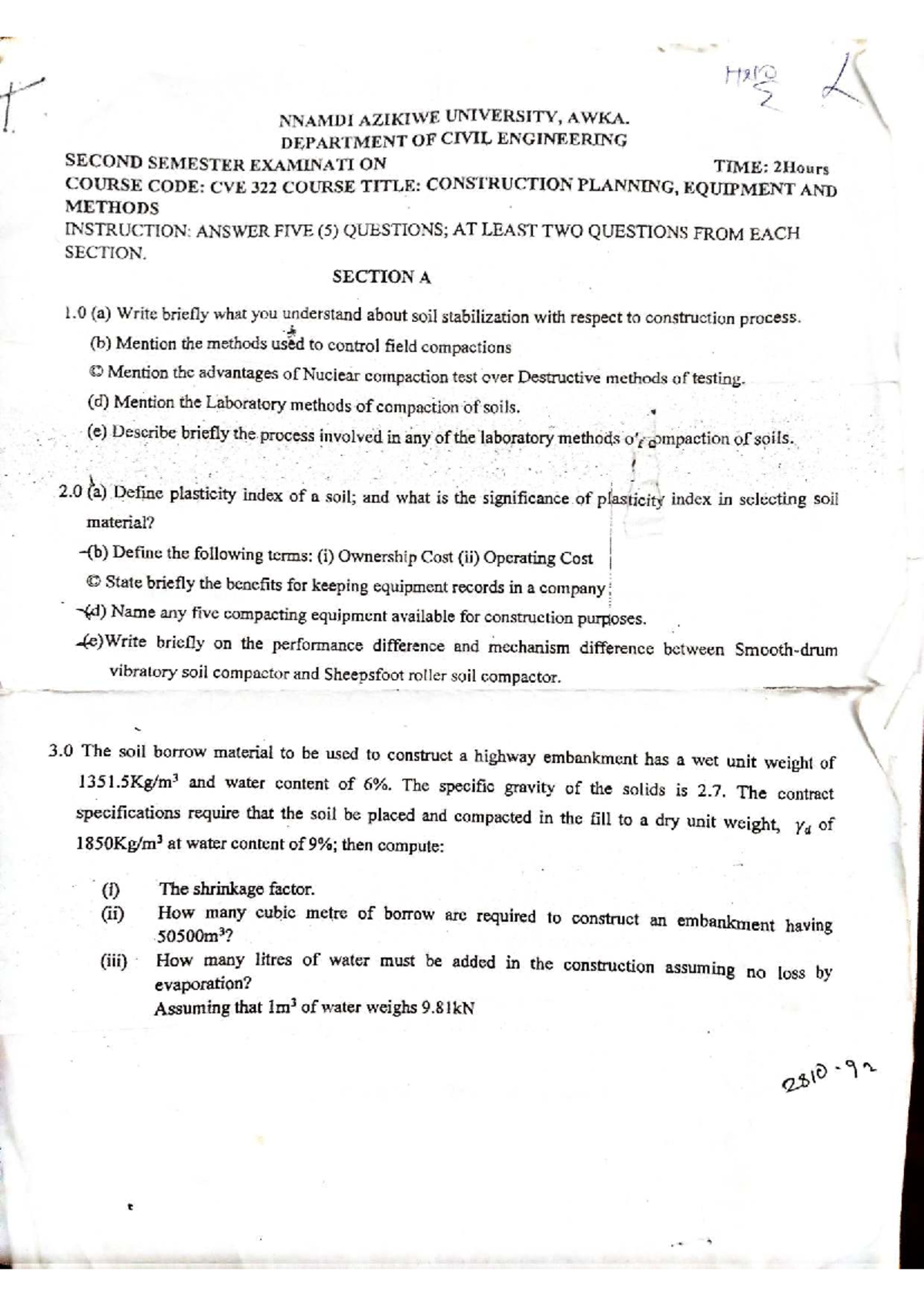 CVE 322: Construction Planning & Equipment - 2nd Sem Exam Guide - Studocu
