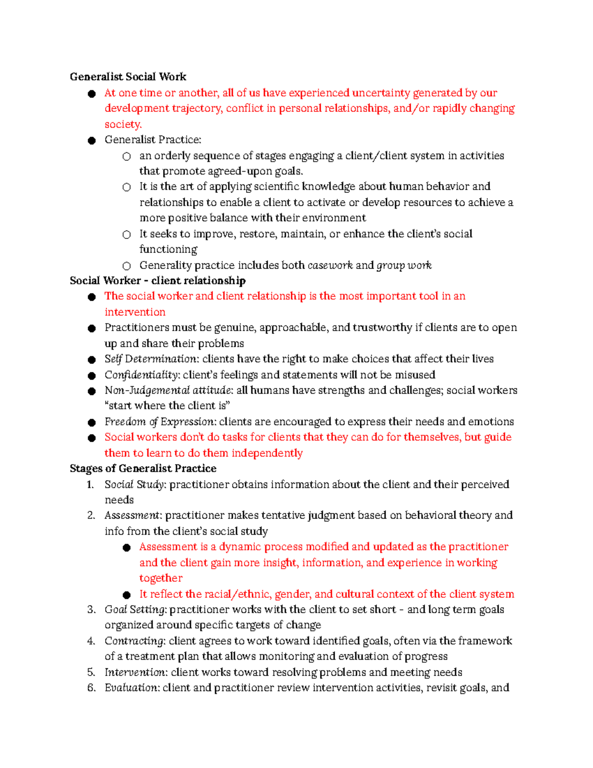 Generalist Social Work Overview and Key Practice Stages - Studocu