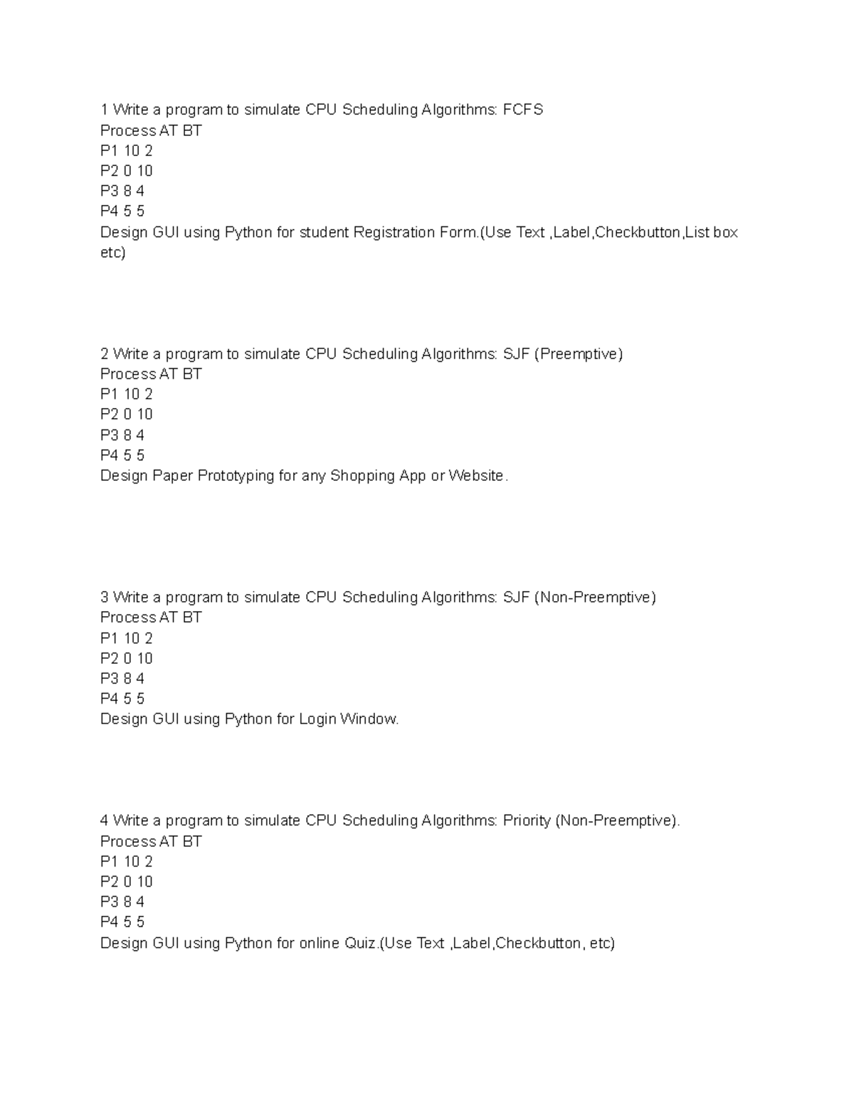 LP I Practical List - CPU Scheduling & GUI Design Projects - Studocu