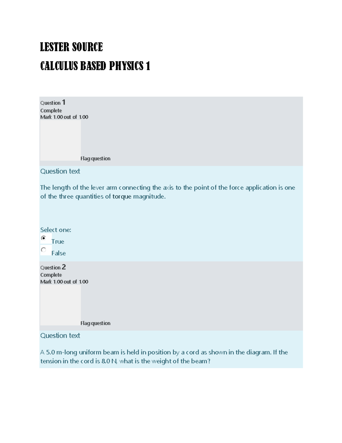 Calculus-Based Physics 1 MQ2- Midterm EXAM - LESTER SOURCE CALCULUS ...