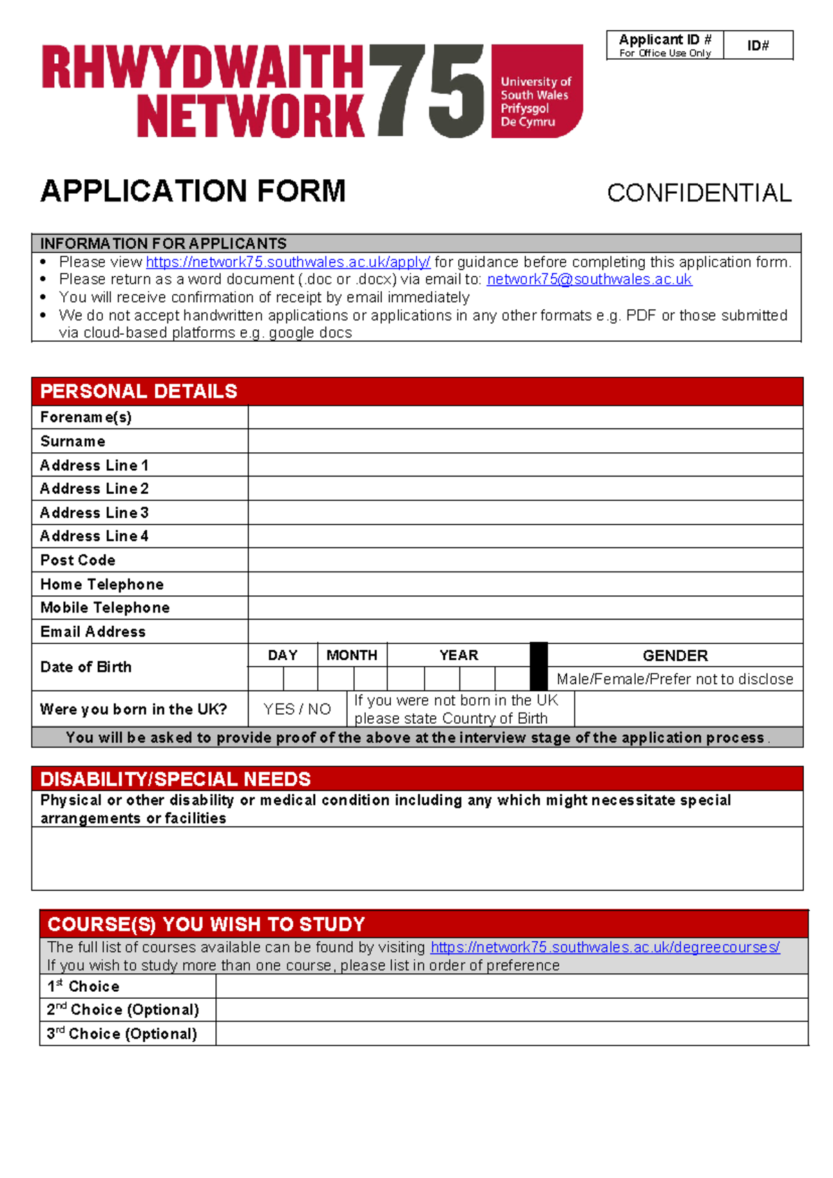 Pls dont click it apllication - Applicant ID For Office Use Only ID ...