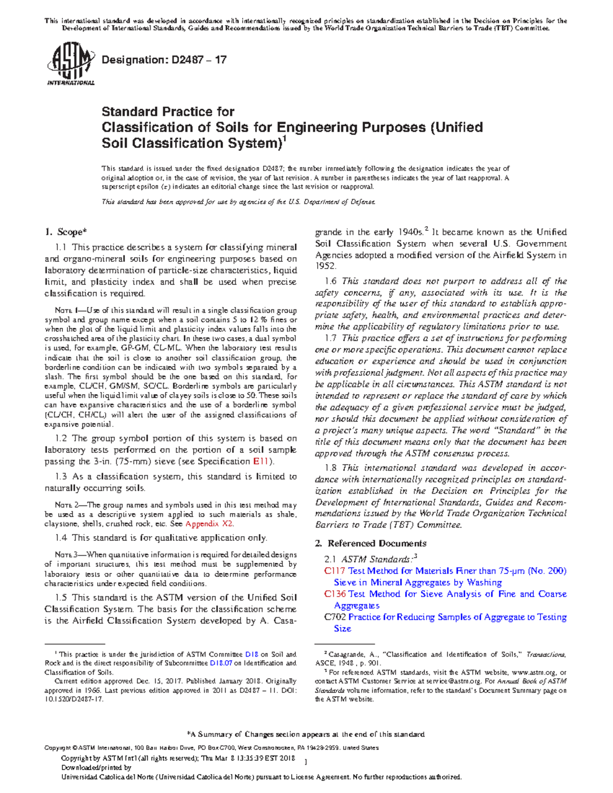 ASTM D2487-17 Soil Classification Practices for Engineering Use - Studocu