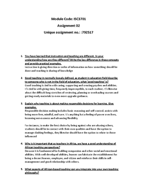 [Solved] 11 Reflect on your marked ISC3701 assignments and interactions ...