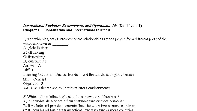 International Business 15e (Daniels et al.) Chapter 1 MCQs on ...