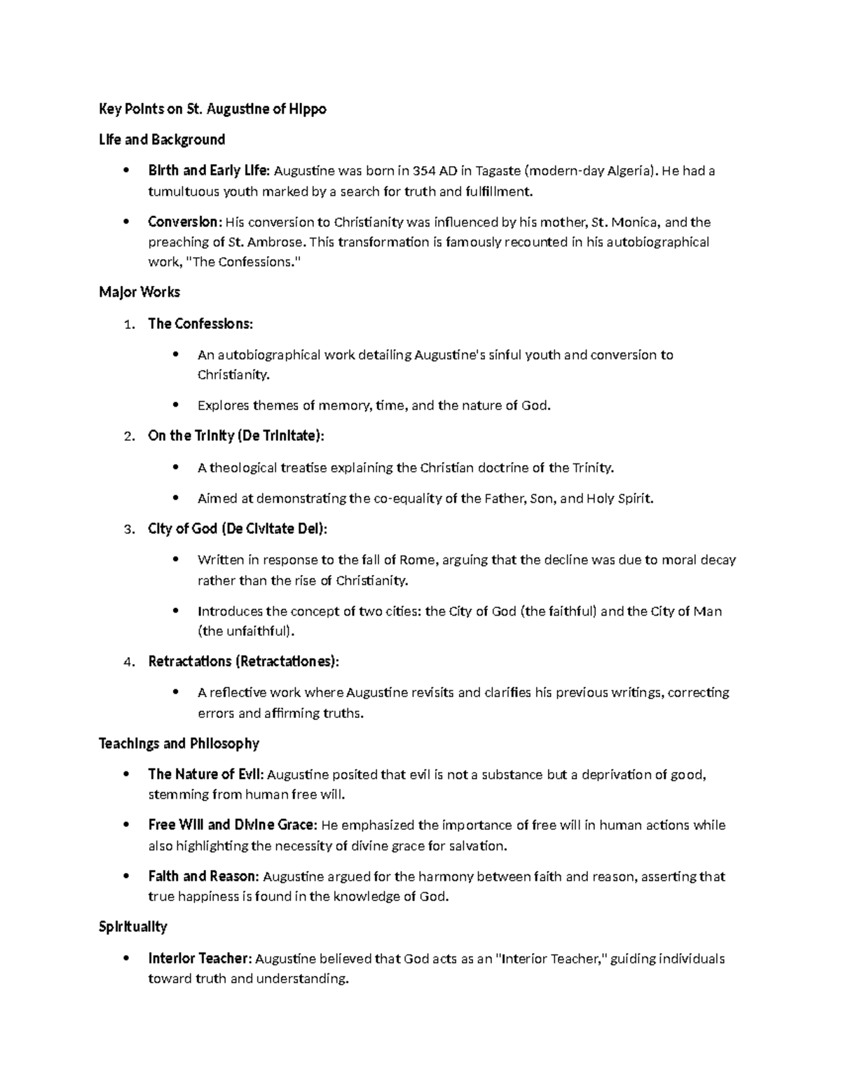 Key Points on the Life and Teachings of St. Augustine of Hippo (Course ...