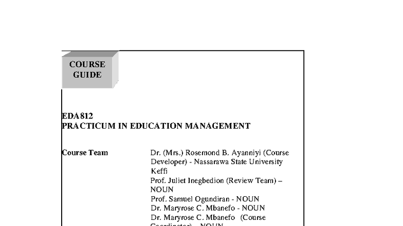 EDA812 Course Guide: Practicum in Educational Management - Studocu