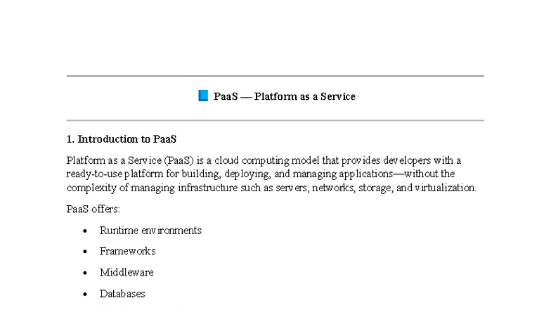 PaaS Overview: Understanding Platform as a Service (PaaS) - Studocu