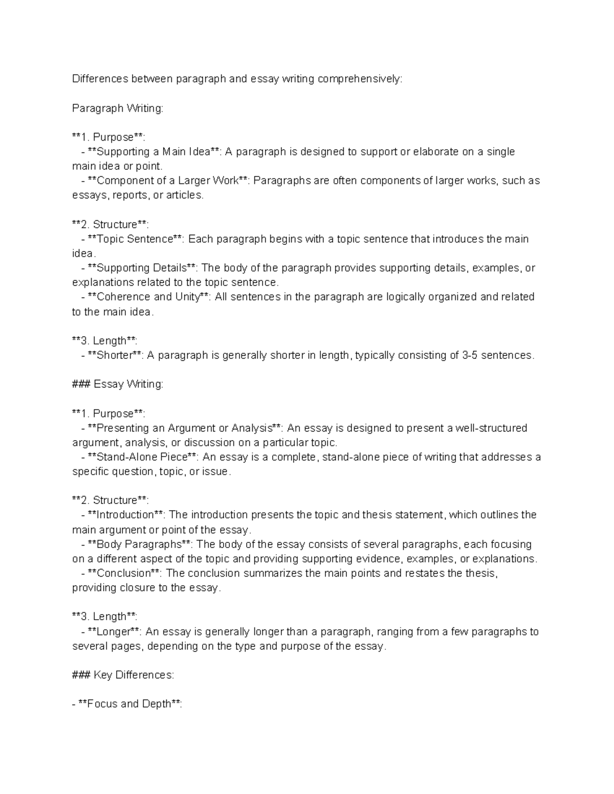 Differences Between Paragraph and Essay Writing: Key Features Analysis ...