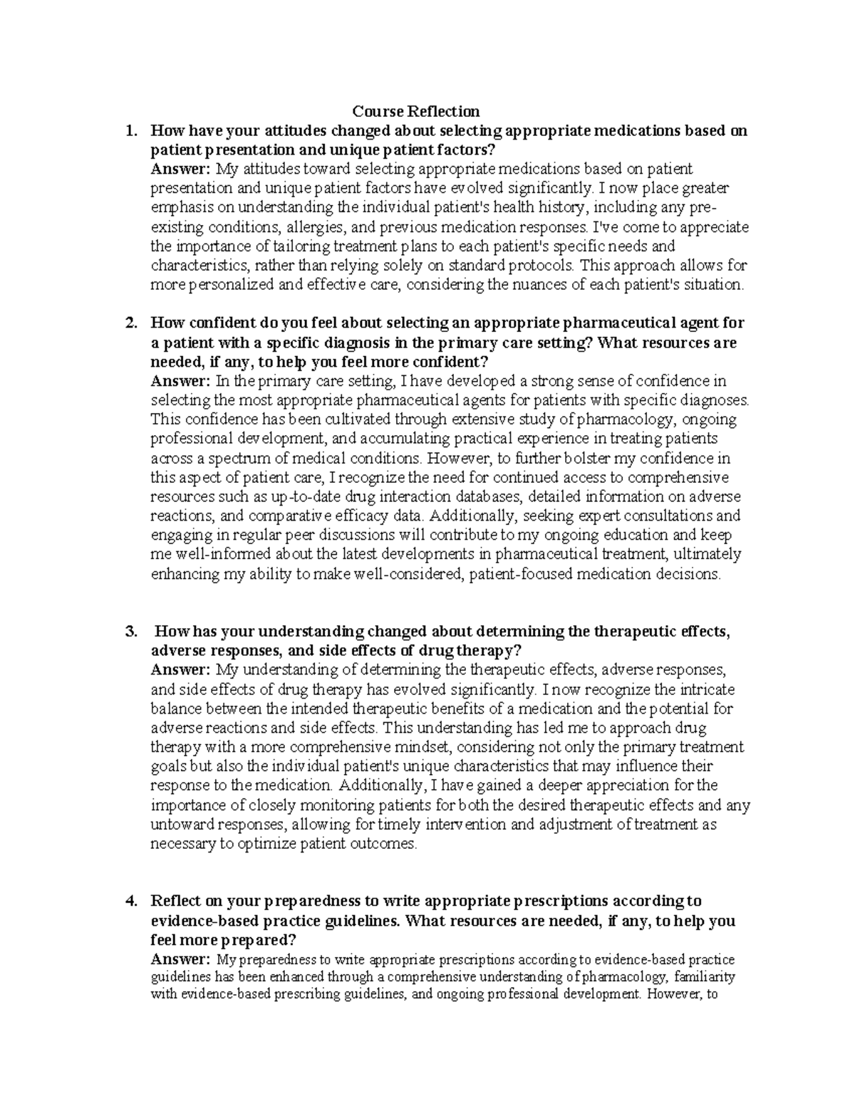 Pharmacology Course Reflection: Insights on Medication Selection and ...