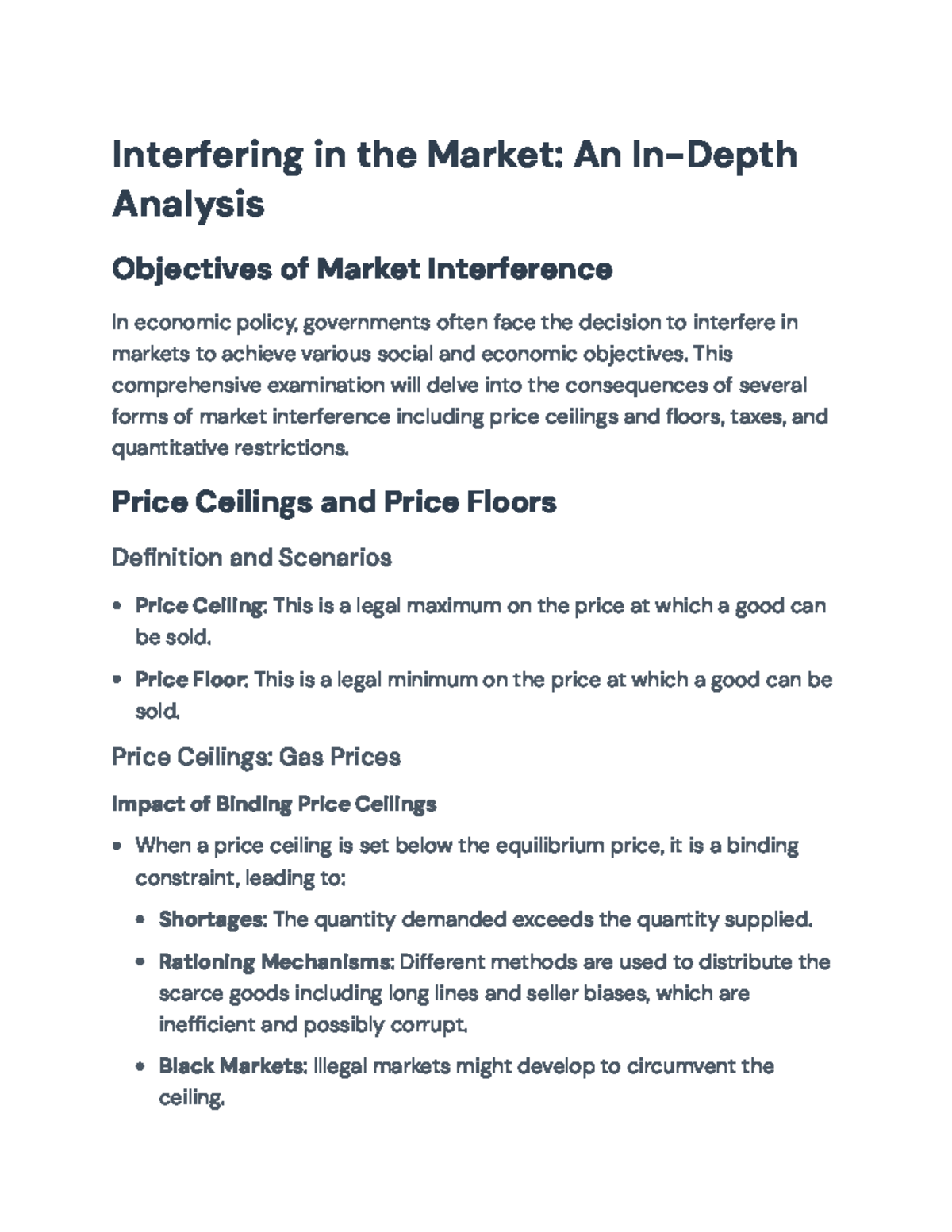 Economic Impact of Market Interference: Taxation and Price Controls ...