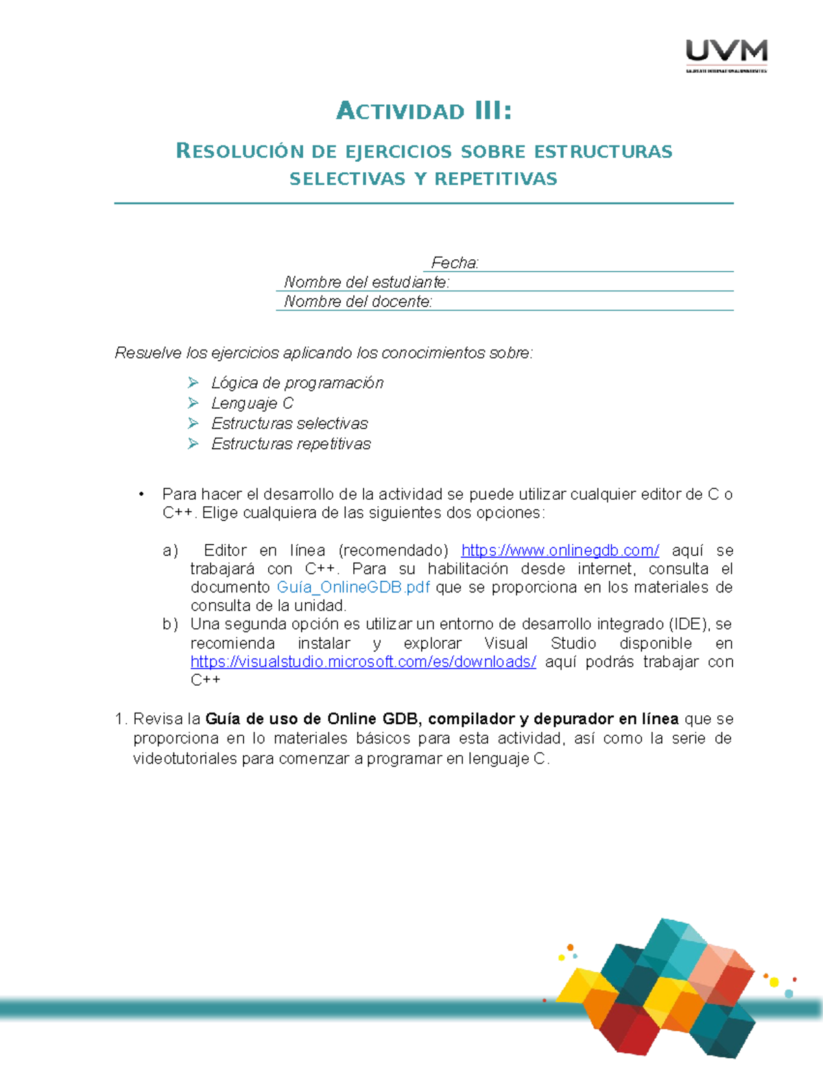 Actividad 3: Ejercicios sobre Estructuras Selectivas y Repetitivas en C++ - Studocu