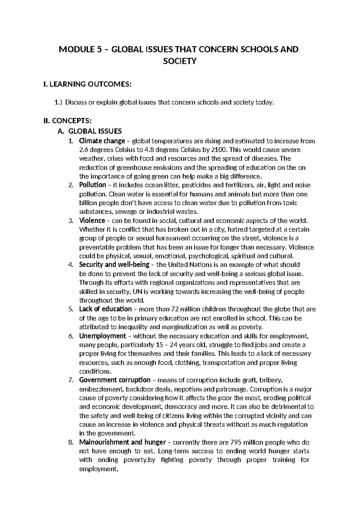 Module 5: Global Issues Impacting Schools & Society - Studocu