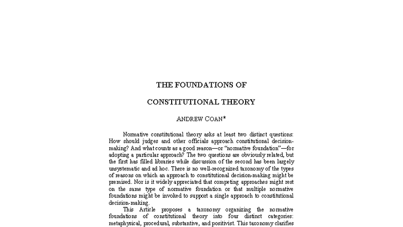 The Foundations of Constitutional Theory: A Normative Taxonomy (LAW ...