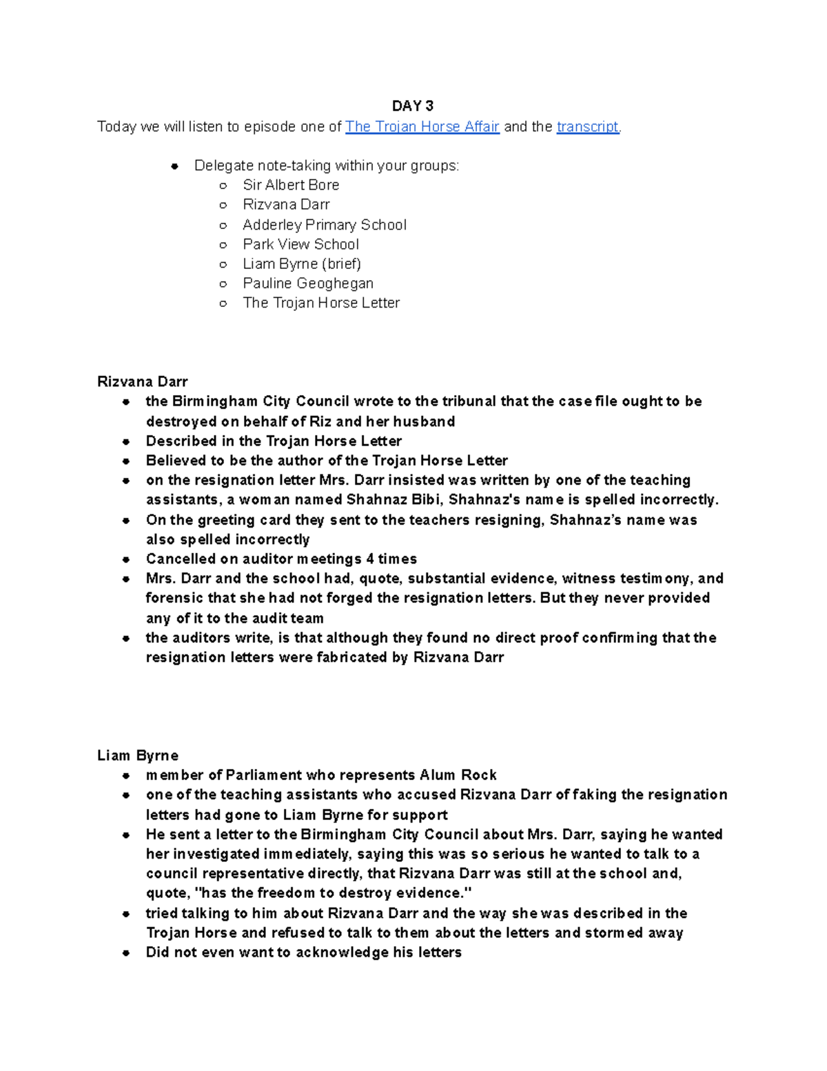Day 3: Analysis of The Trojan Horse Affair and Key Figures - Studocu