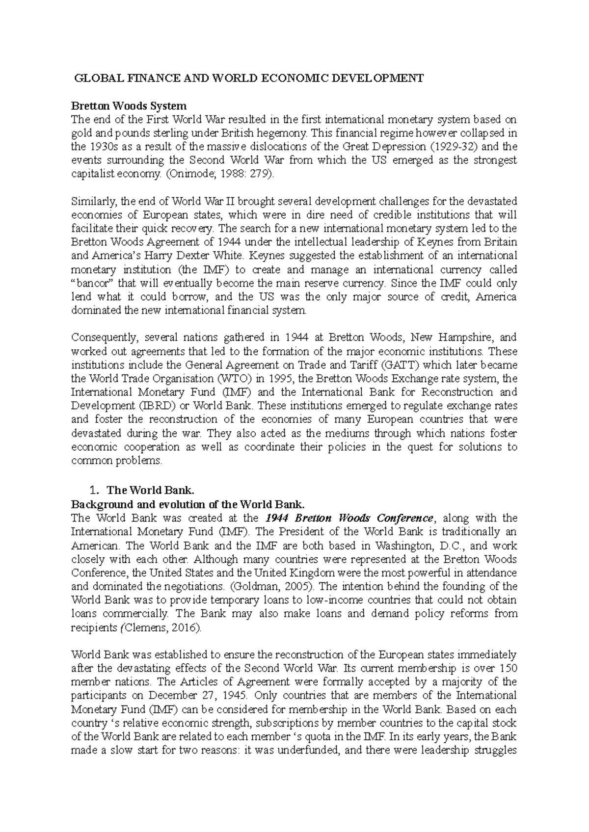 Global Finance AND World Economic Development - GLOBAL FINANCE AND ...