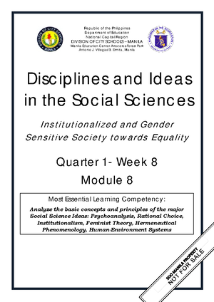 Humss-DISS Module 6 Q1 Week6 - SHS Discipline and Ideas in the Social ...