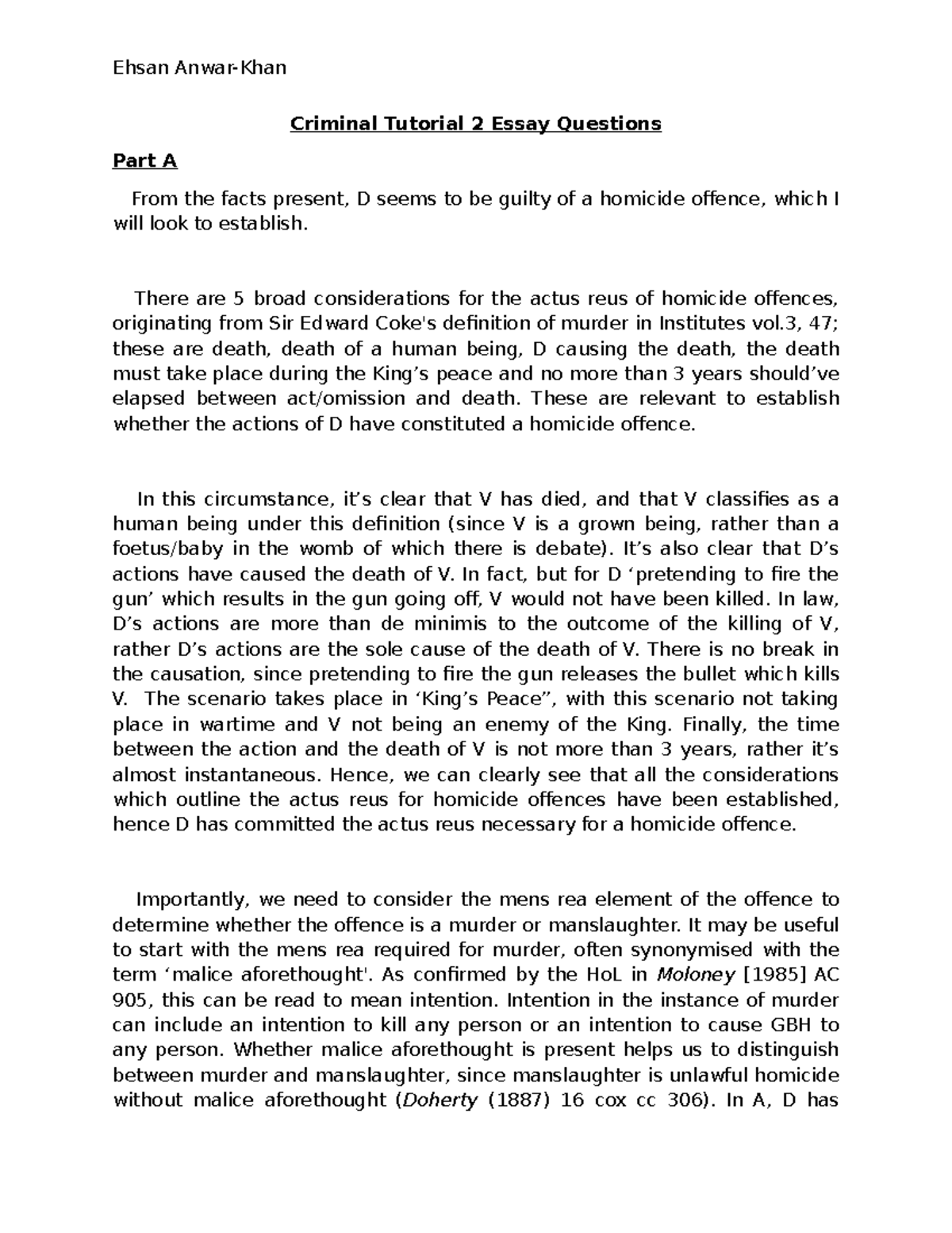 Criminal Tutorial 2 Essay: Analyzing Homicide and Attempted Murder ...