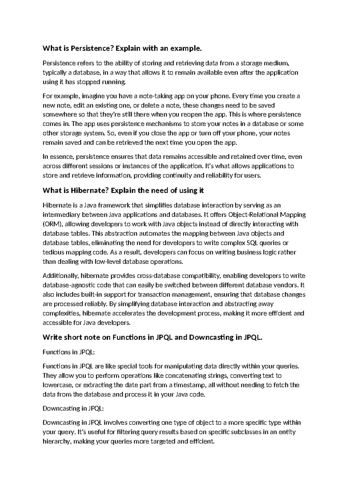 EJ unit 5 - practical materai - What is Persistence? Explain with an ...