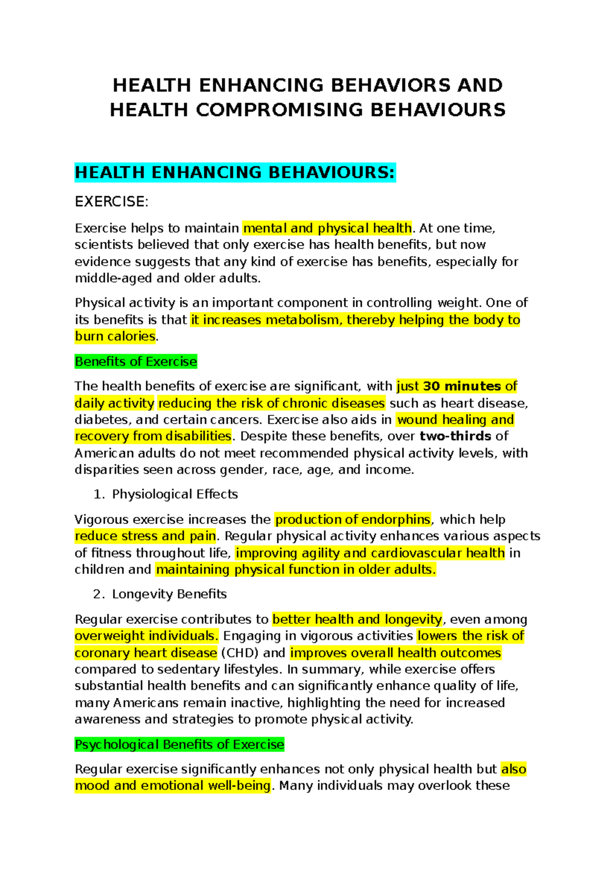 Health Enhancing vs. Compromising Behaviors: A Health Perspective - Studocu