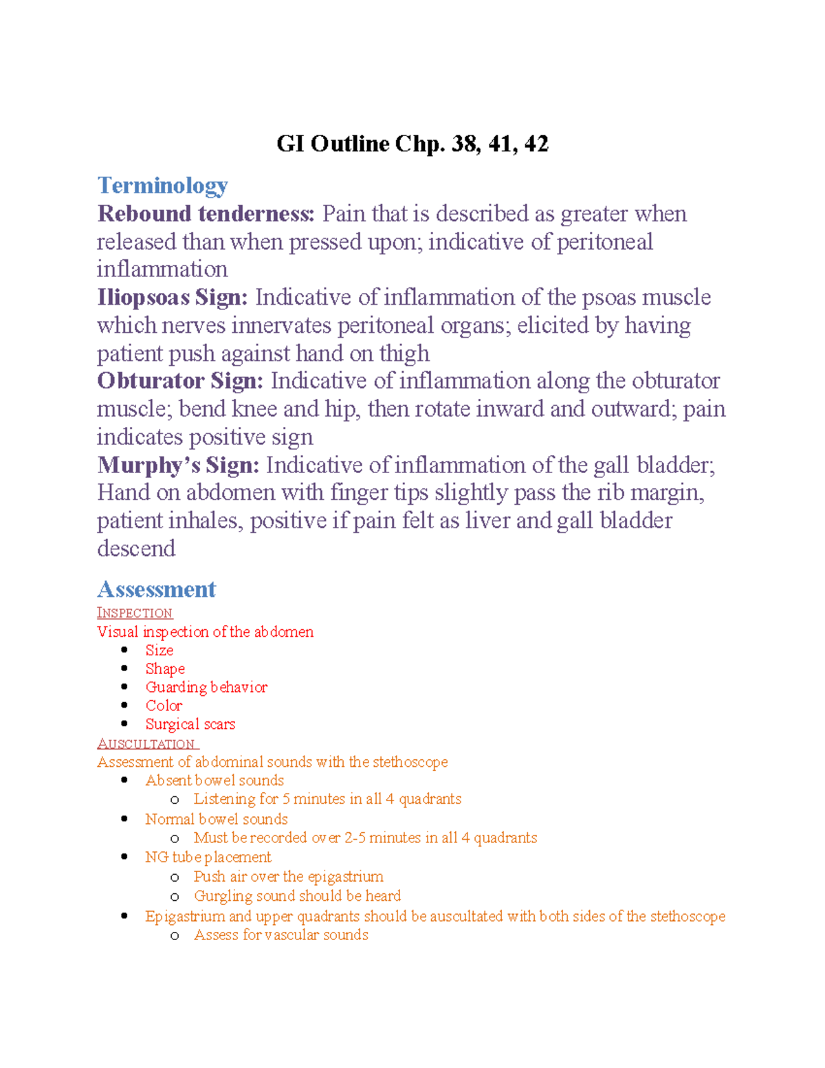 GI Outline Lecture Notes: Chp 38, 41, 42 Exam Preparation - Studocu
