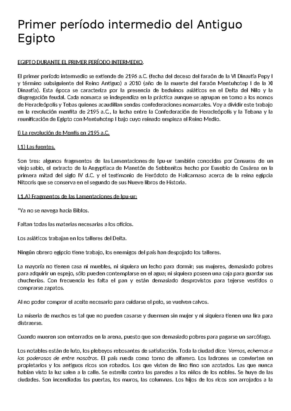 Apuntes de Cátedra sobre el Primer Período Intermedio del Antiguo ...