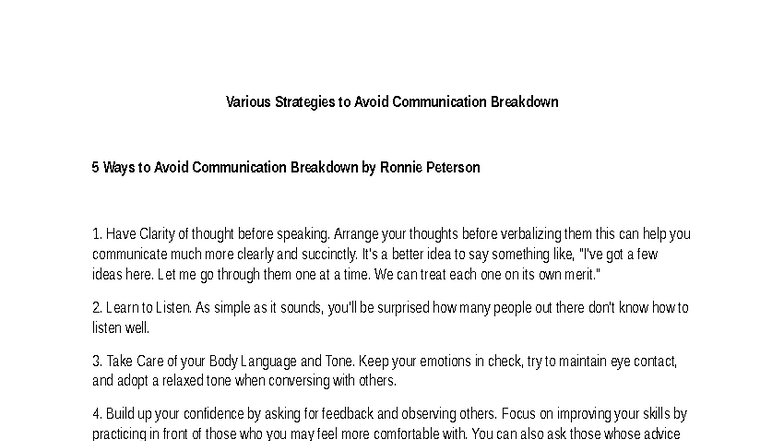 Effective Communication Strategies: Avoiding Breakdown - Studocu