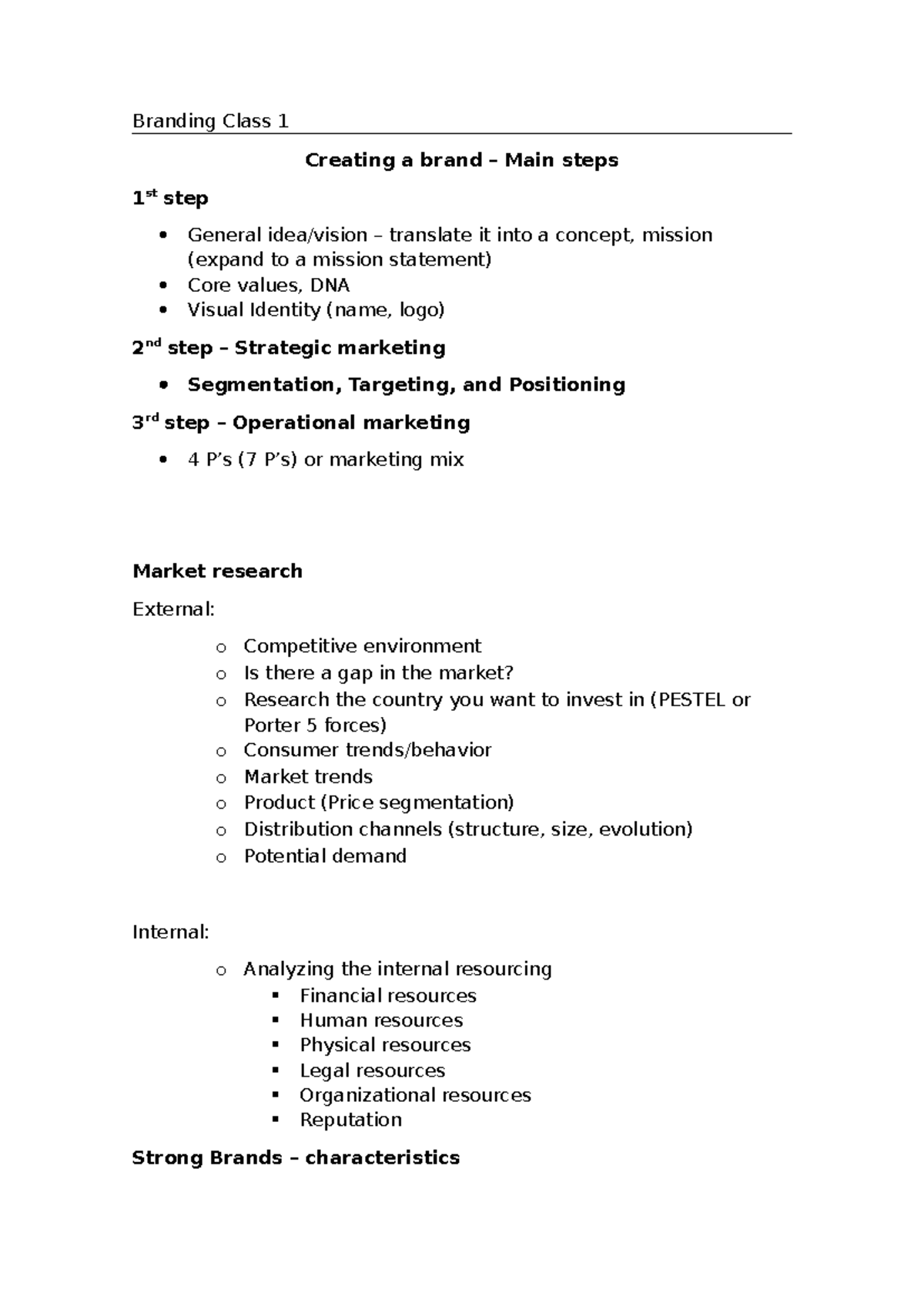 Branding Class 1: Key Steps in Creating a Brand Strategy - Studocu