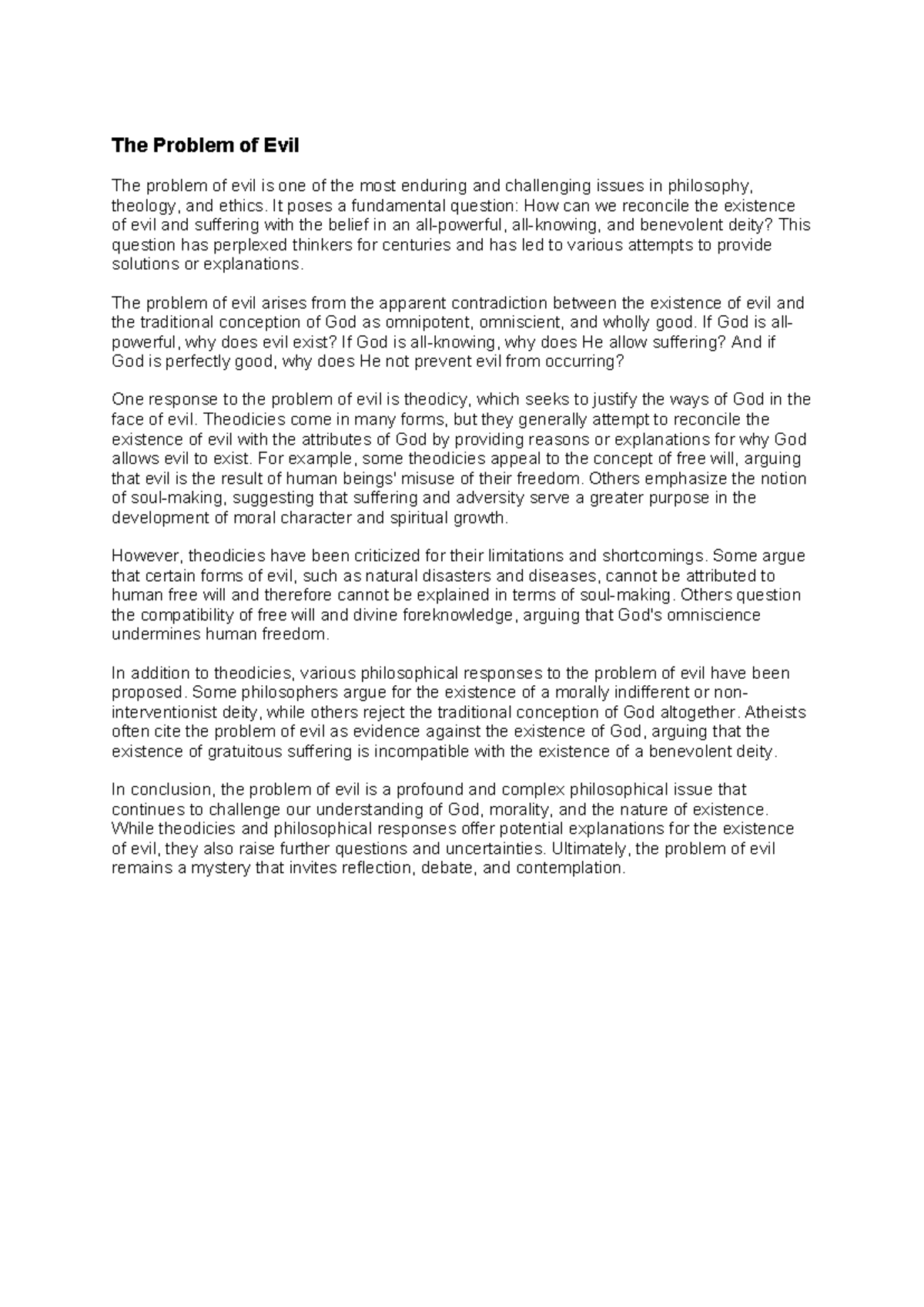 The Problem of Evil - Goes over philosophical questions - The Problem ...