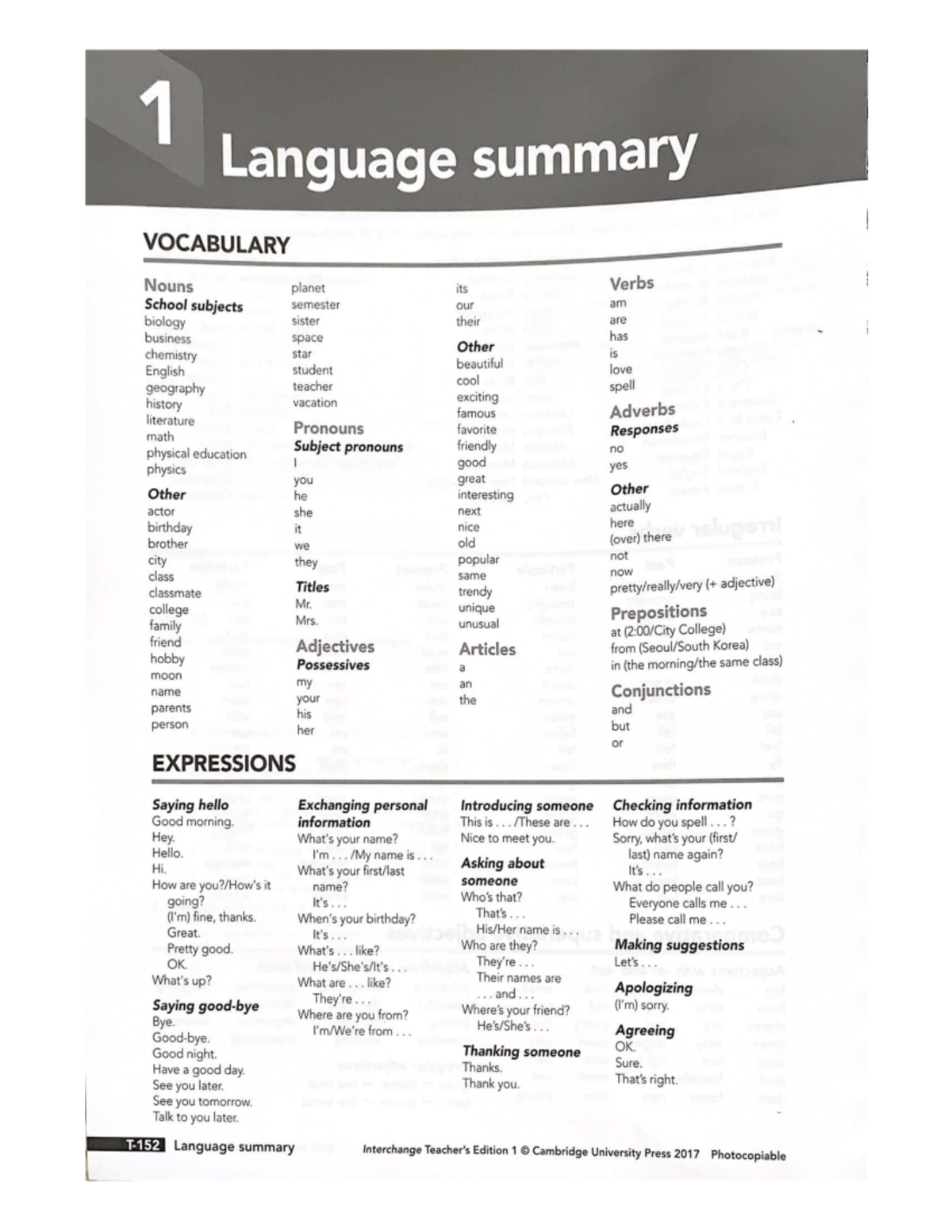 Vocabulary level 2 language summary and expressions guide - Studocu
