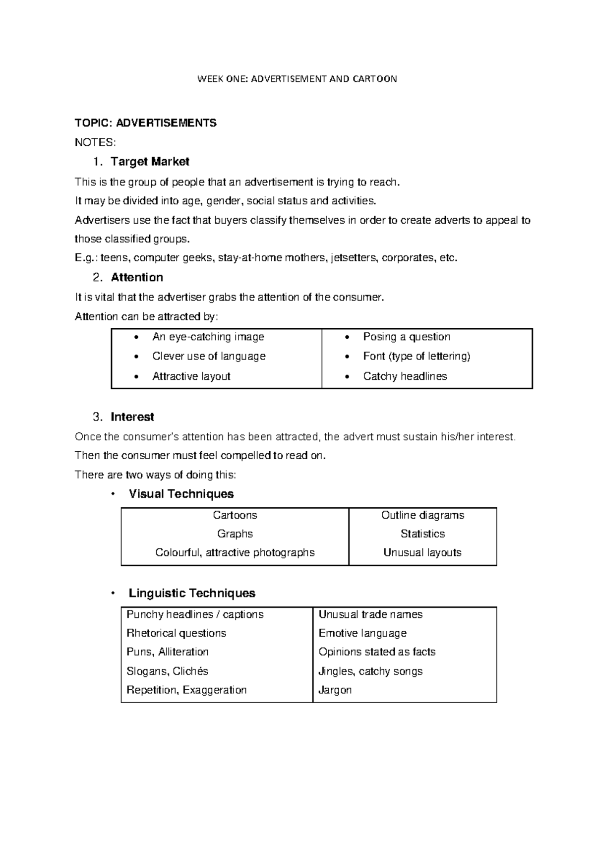 Visual Literacy: Advertisements & Cartoons Notes (Course Code: VL101 ...
