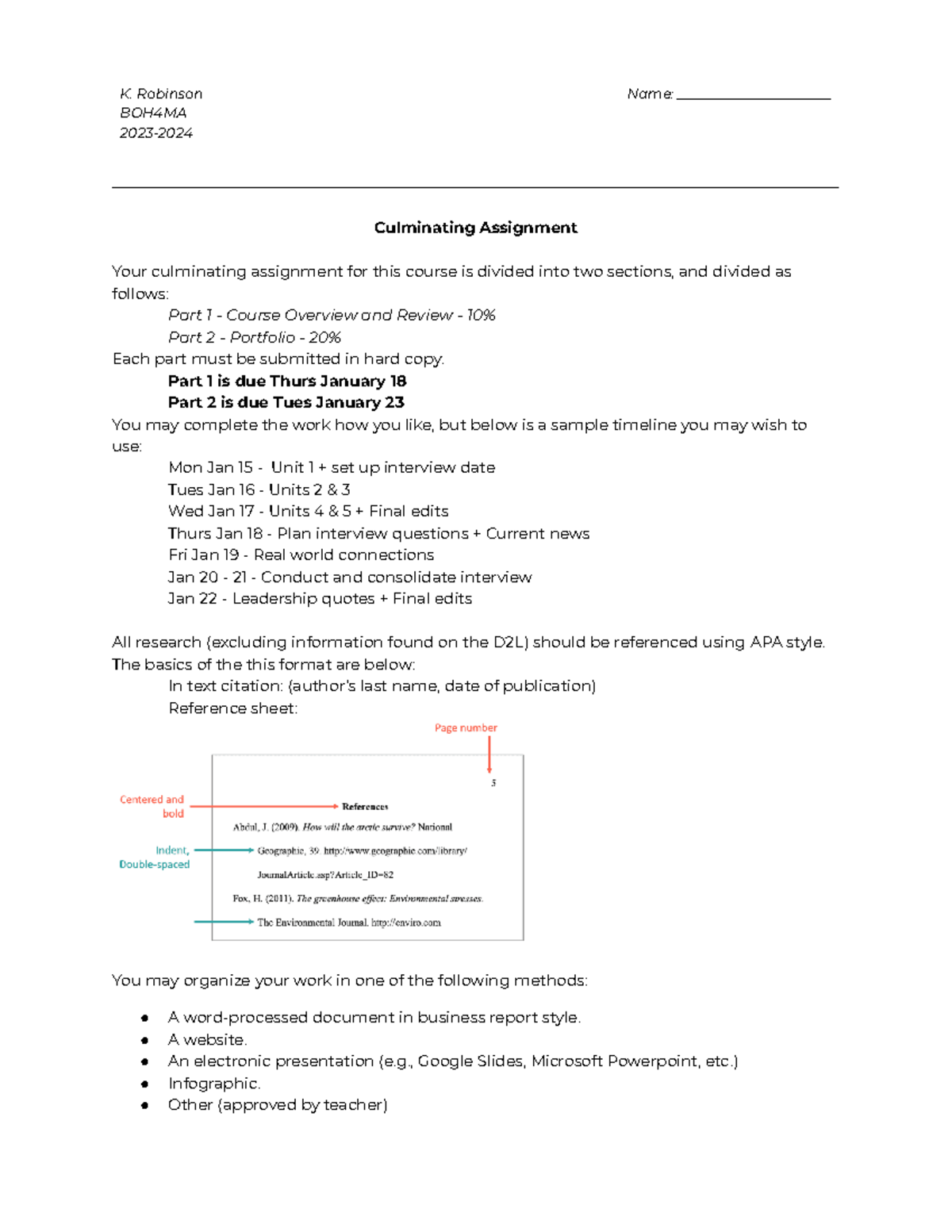 BOH4M - Culminating Assignment Instructions and Planning Guide 2023 ...