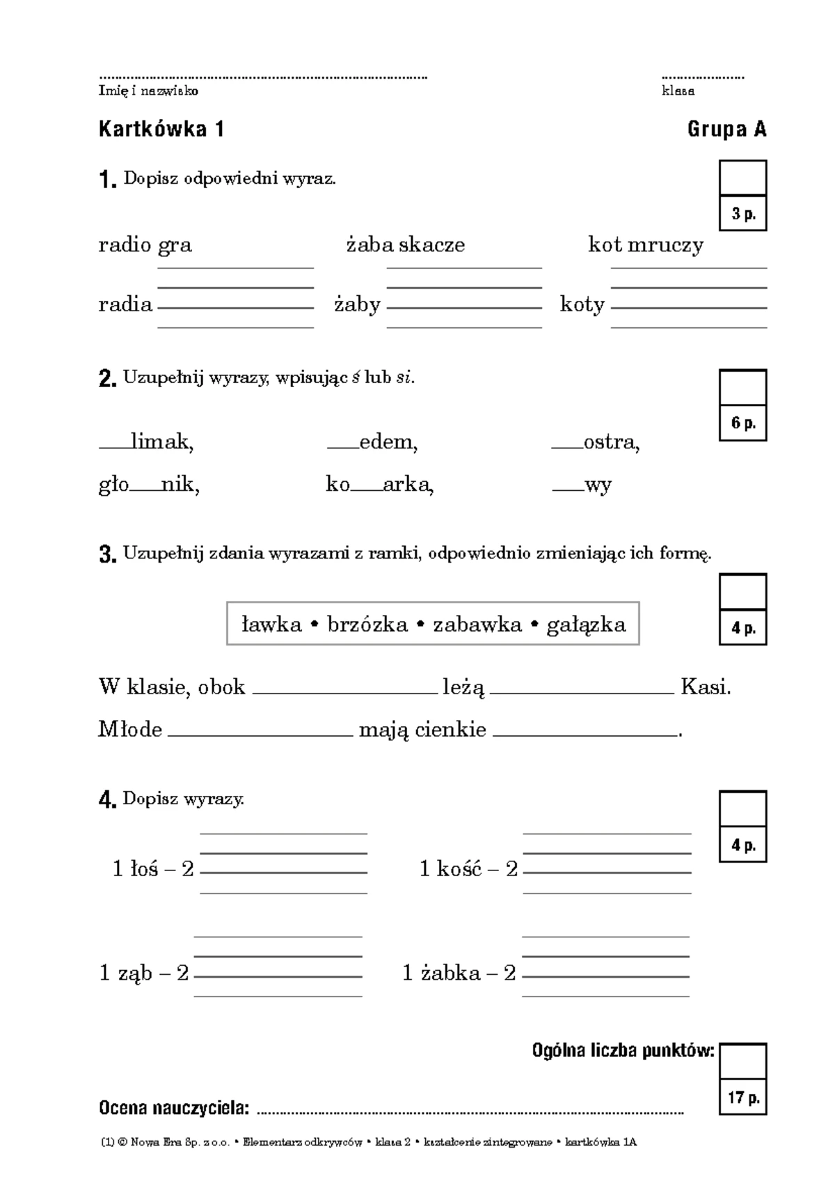 Kartkowka-1-zintegrowane-1-klasa-2 - - Studocu