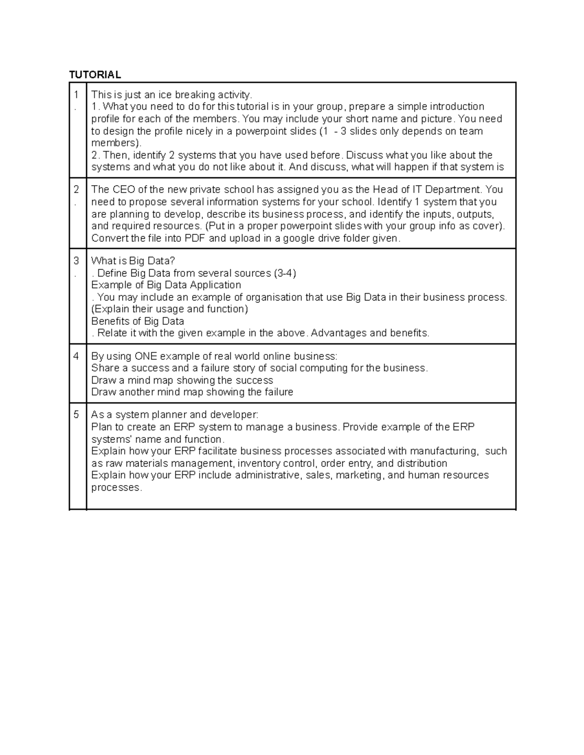 ISP500 Tutorial 1: Group Introduction & Systems Proposal Activities ...